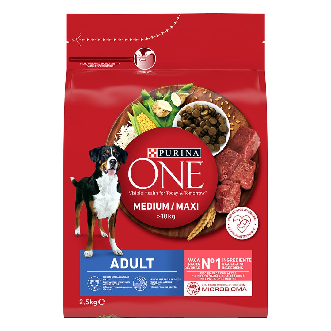 PURINA ONE® Medium/Maxi Dog Adult med Okse | Purina NO